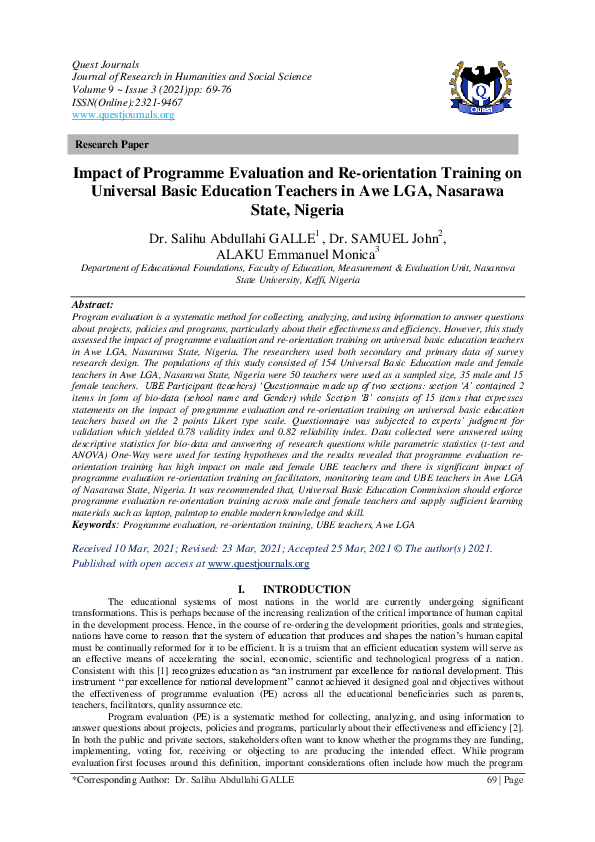 (PDF) Impact of Programme Evaluation and Re-orientation Training on ...