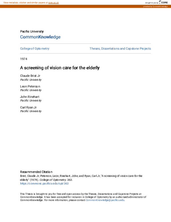 (PDF) A screening of vision care for the elderly