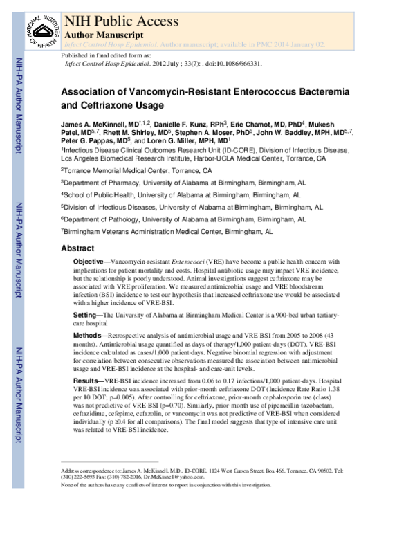 (PDF) Association between Vancomycin-Resistant Enterococci Bacteremia ...