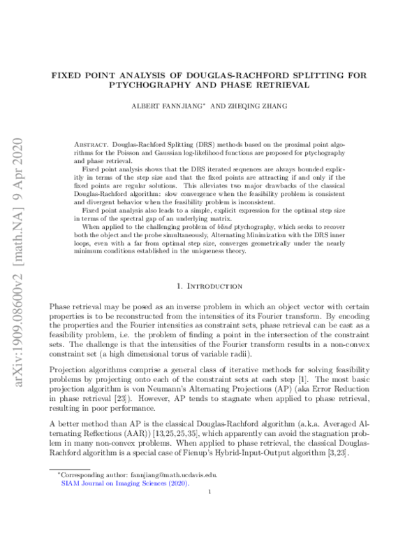 (PDF) Fixed Point Analysis of Douglas--Rachford Splitting for ...