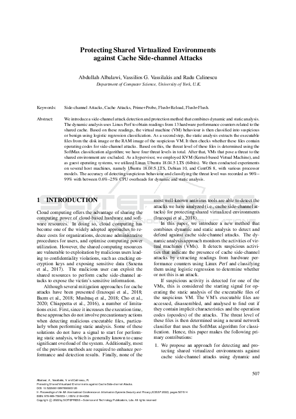 (PDF) Protecting Shared Virtualized Environments against Cache Side-channel Attacks