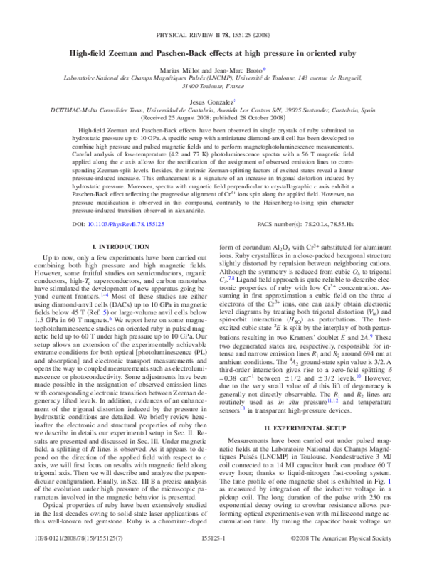 (PDF) High-field Zeeman and Paschen-Back effects at high pressure in ...