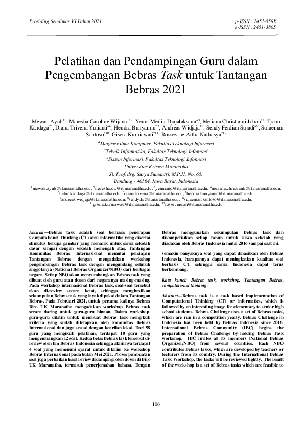 (PDF) Pelatihan dan Pendampingan Guru dalam Pengembangan Bebras Task untuk Tantangan Bebras 2021