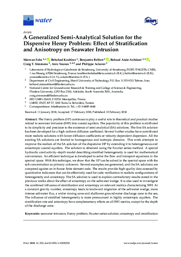 (PDF) A Generalized Semi-Analytical Solution for the Dispersive Henry ...