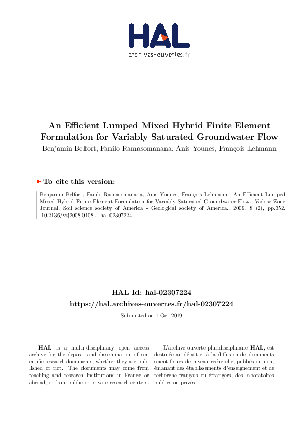 Pdf An Efficient Lumped Mixed Hybrid Finite Element Formulation For
