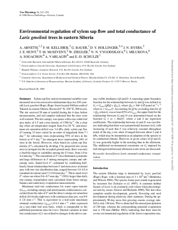 (PDF) Environmental regulation of xylem sap flow and total conductance ...