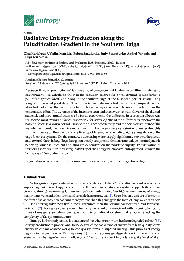 (PDF) Radiative Entropy Production along the Paludification Gradient in ...