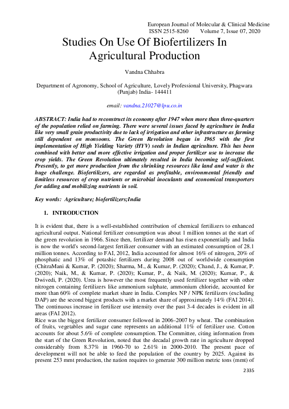 (PDF) Studies On Use Of Biofertilizers In Agricultural Production