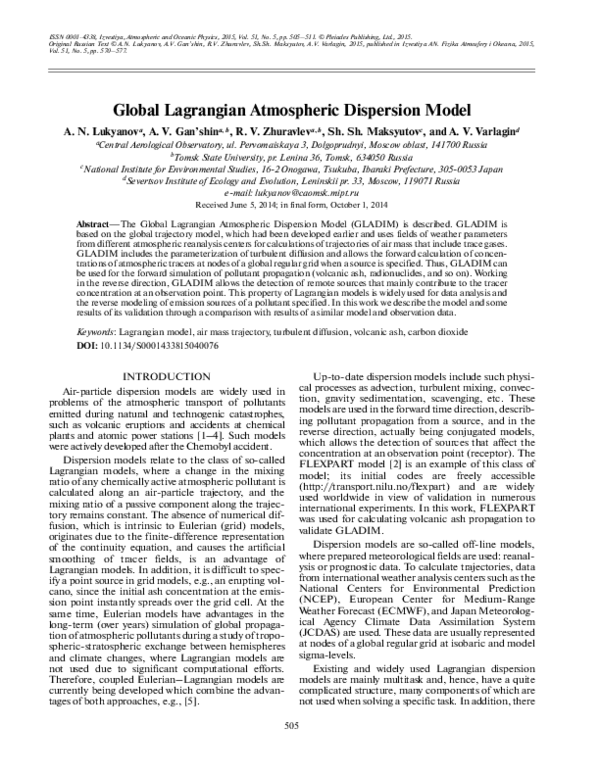 (PDF) GLADIM: Global Lagrangian Dispersion Modeling