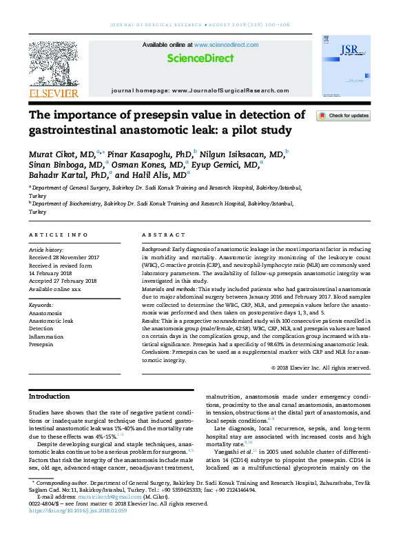 (PDF) The importance of presepsin value in detection of ...