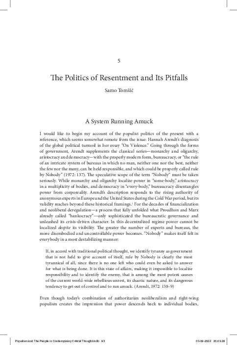 (PDF) The Politics of Resentment and Its Pitfalls
