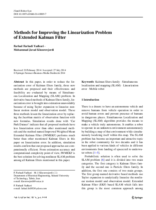 (PDF) Methods for Improving the Linearization Problem of Extended Kalman Filter