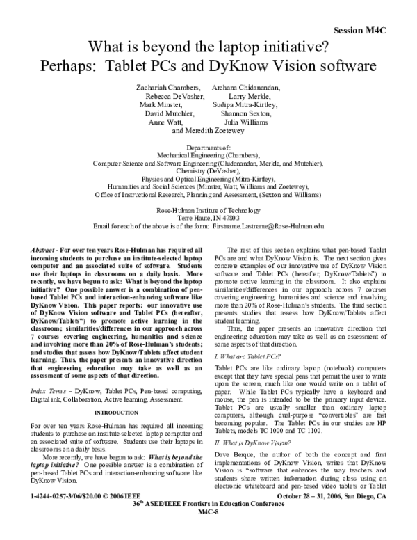 (PDF) What is beyond the laptop initiative? Perhaps: Tablet PCs and ...