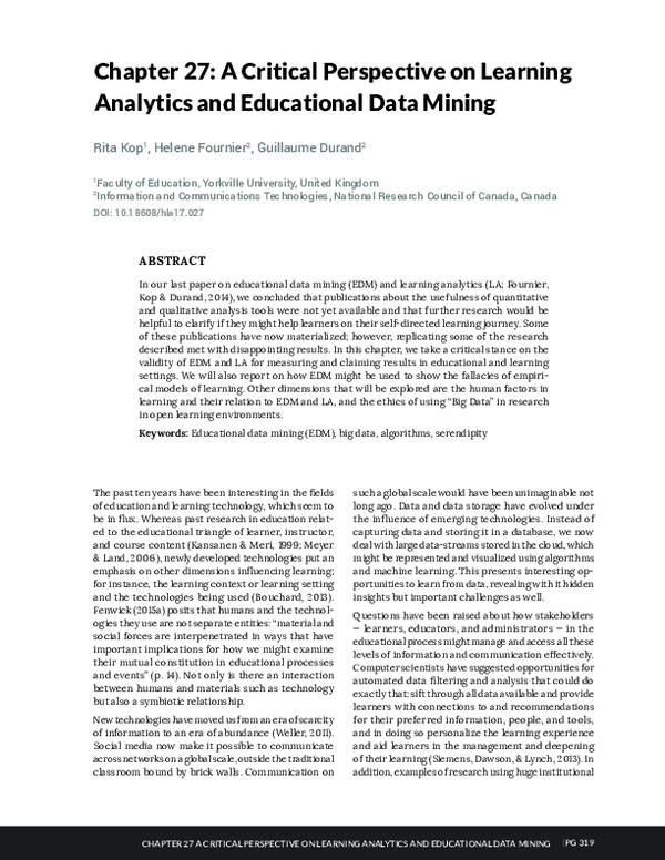 (PDF) A Critical Perspective on Learning Analytics and Educational Data ...