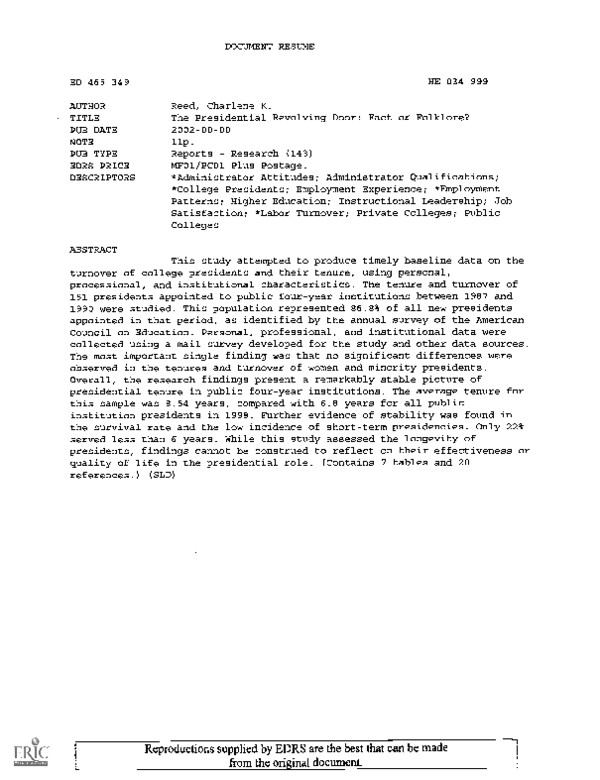 (PDF) The Presidential Revolving Door: Fact or Folklore? | Charlene ...