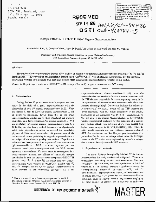 (PDF) Isotope effect in BEDT-TTF based organic superconductors | James ...