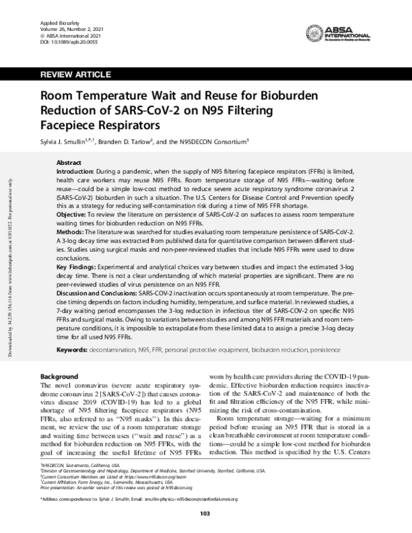(PDF) Room Temperature Wait and Reuse for Bioburden Reduction of SARS ...