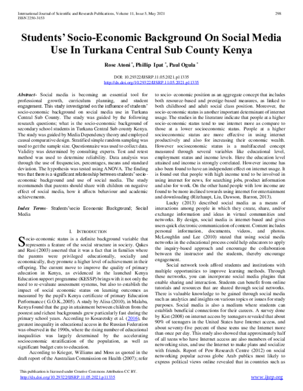 (PDF) Socio-Economic Factors Impacting Students' Social Media Use in ...