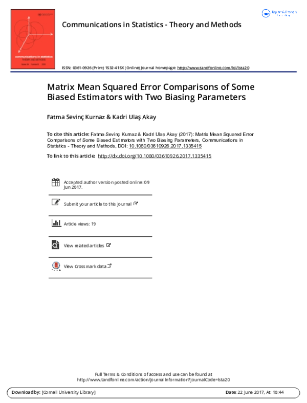 (PDF) Matrix Mean Squared Error Comparisons of Some Biased Estimators with Two Biasing Parameters