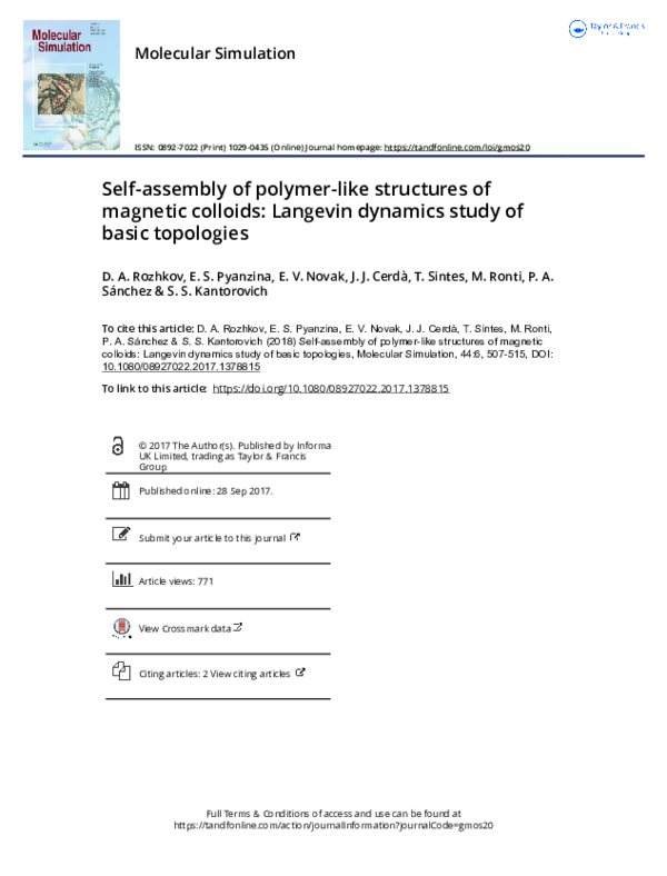 (PDF) Self-assembly of polymer-like structures of magnetic colloids: Langevin dynamics study of ...