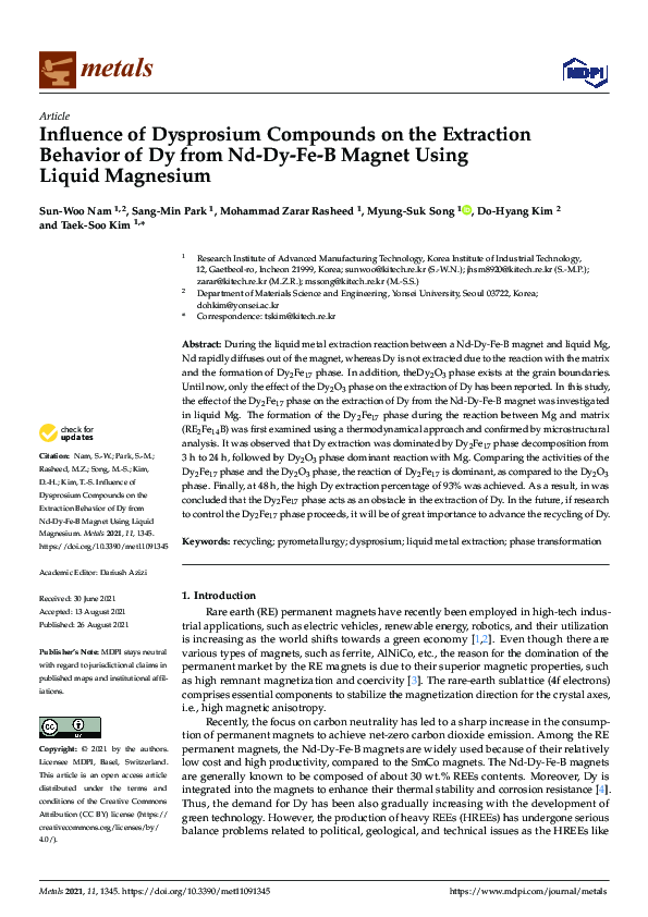 (PDF) Influence of Dysprosium Compounds on the Extraction Behavior of ...