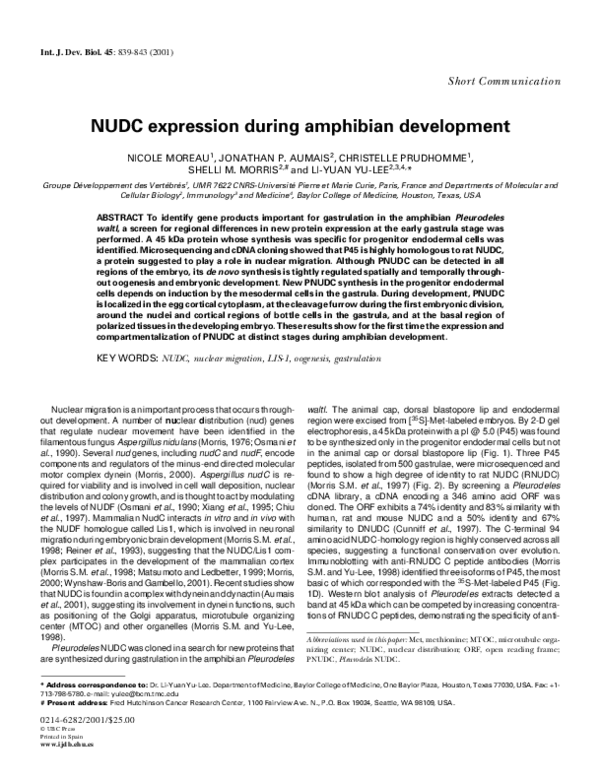 (PDF) NUDC expression during amphibian development