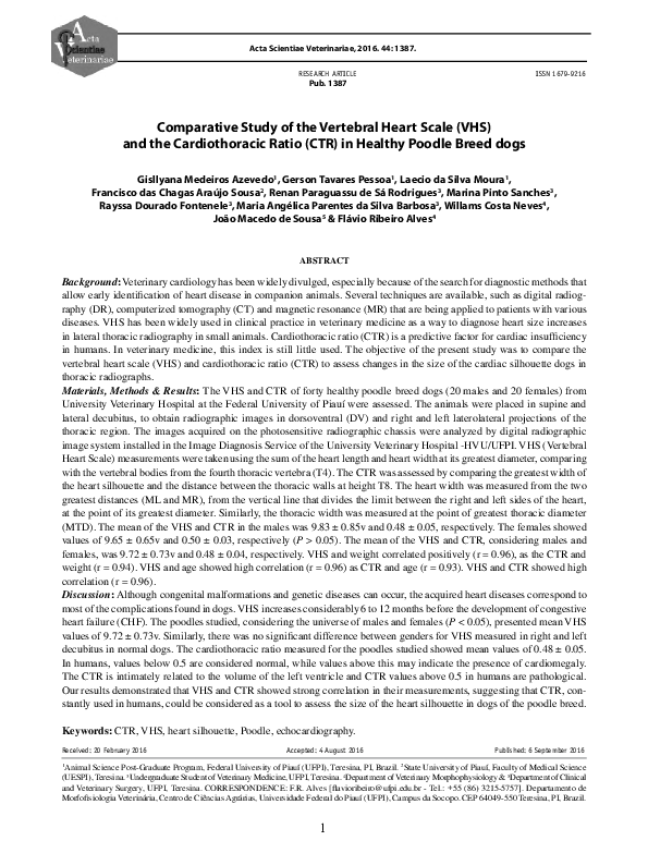 (PDF) Comparative Study of the Vertebral Heart Scale (VHS) and the ...