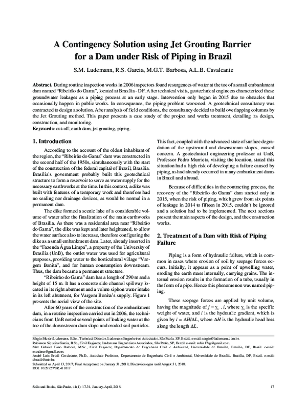 (PDF) A Contingency Solution using Jet Grouting Barrier for a Dam under ...
