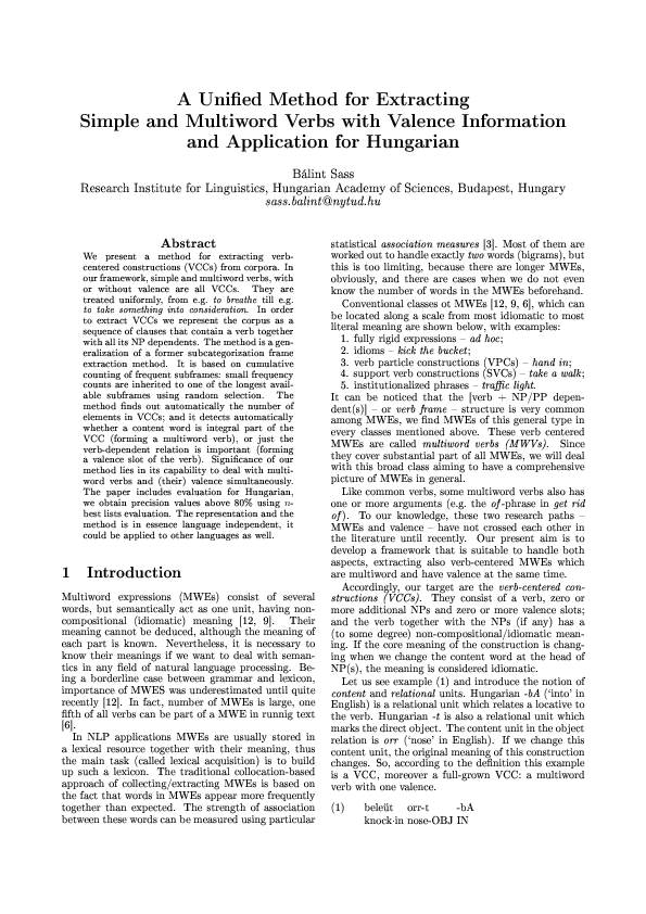 (PDF) A unified method for extracting simple and multiword verbs with valence information and ...
