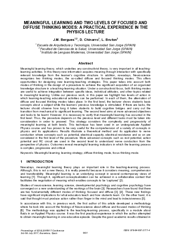 (PDF) Meaningful Learning and Two Levels of Focused and Diffuse ...