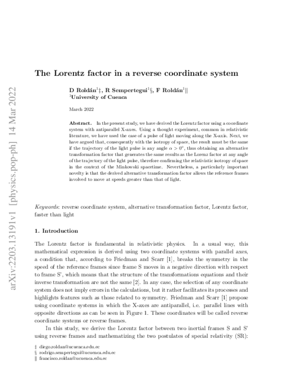 Pdf The Lorentz Factor In A Reverse Coordinate System Rodrigo