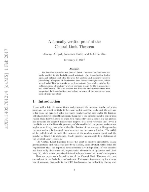 (PDF) A Formally Verified Proof of the Central Limit Theorem