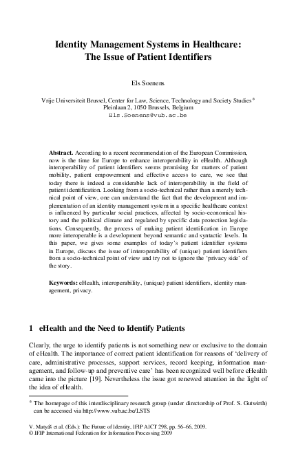 (PDF) Identity Management Systems in Healthcare: The Issue of Patient ...