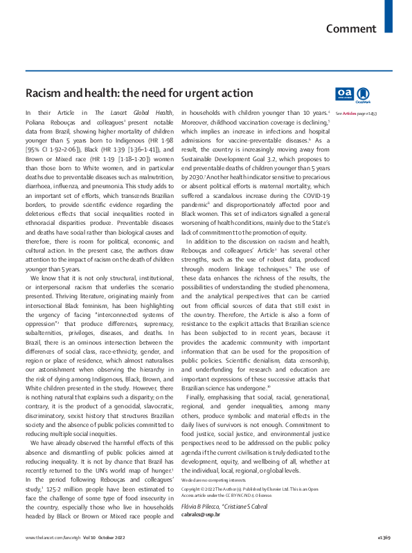 (PDF) Racism and health: the need for urgent action