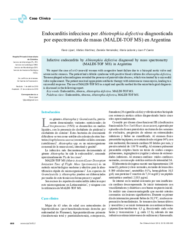 (PDF) Endocarditis infecciosa por Abiotrophia defectiva diagnosticada ...