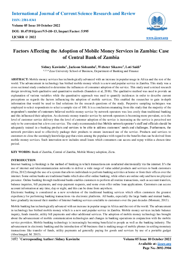 (PDF) Factors Affecting the Adoption of Mobile Money Services in Zambia ...