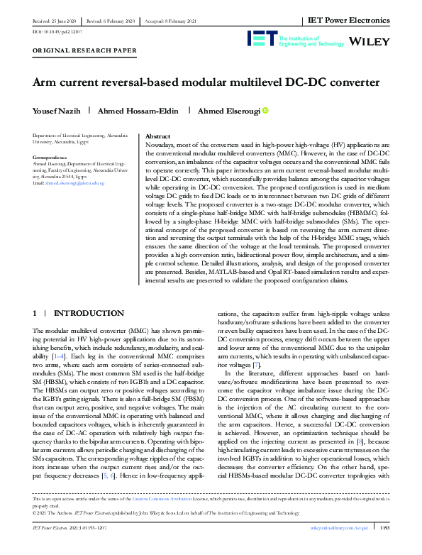 (PDF) Arm current reversal‐based modular multilevel DC‐DC converter