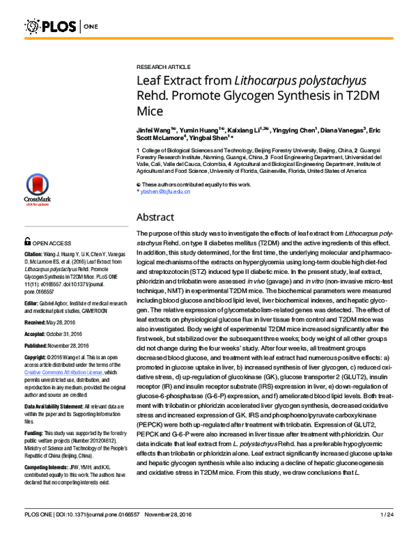 (PDF) Leaf Extract from Lithocarpus polystachyus Rehd. Promote Glycogen ...