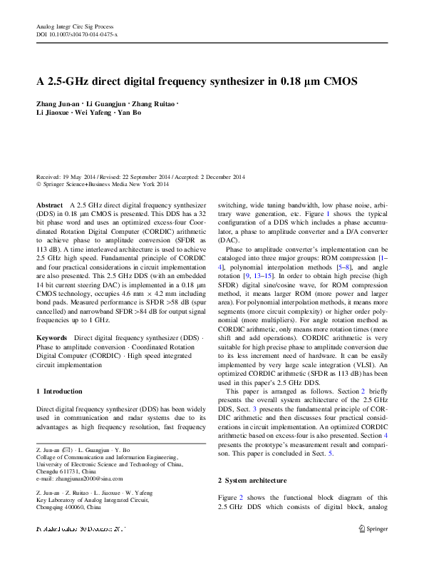 (PDF) A 2.5-GHz direct digital frequency synthesizer in 0.18 μm CMOS