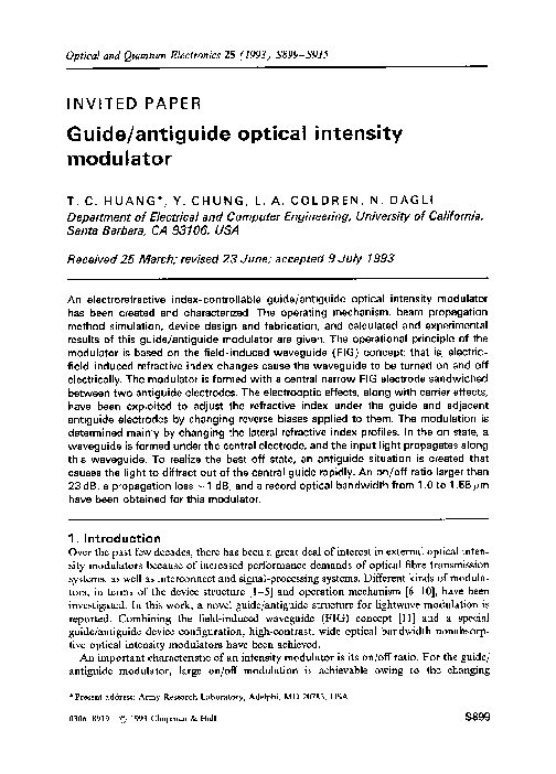 (PDF) Guide/antiguide optical intensity modulator