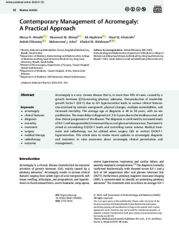(PDF) Contemporary Management of Acromegaly: A Practical Approach