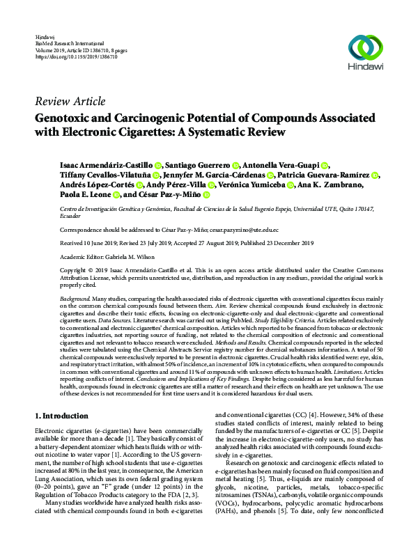 (PDF) Genotoxic and Carcinogenic Potential of Compounds Associated with ...