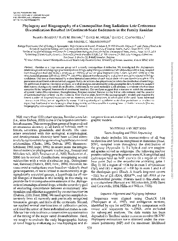 (PDF) Phylogeny and Biogeography of a Cosmopolitan Frog Radiation: Late ...