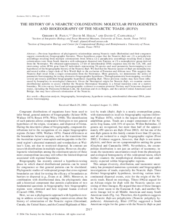(PDF) The History of a Nearctic Colonization: Molecular Phylogenetics ...