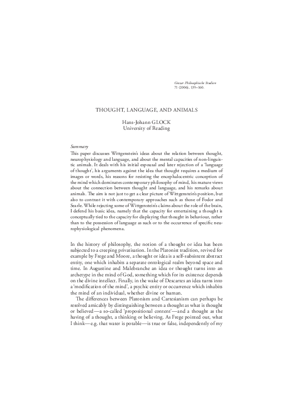 (PDF) Thought, Language, and Animals