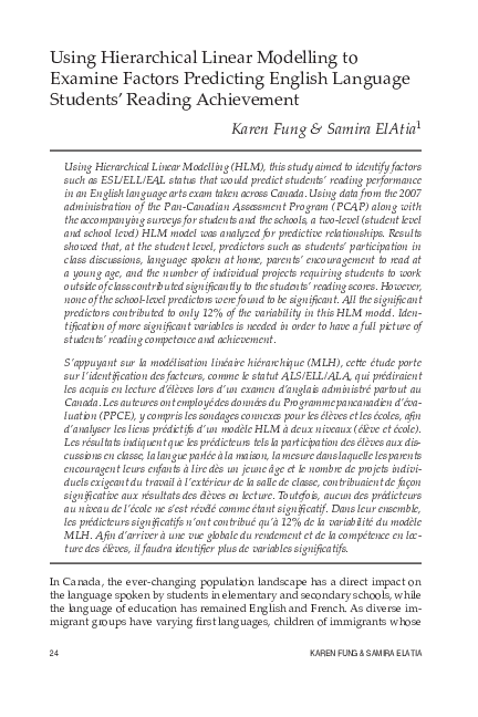 (PDF) Using Hierarchical Linear Modelling to Examine Factors Predicting ...