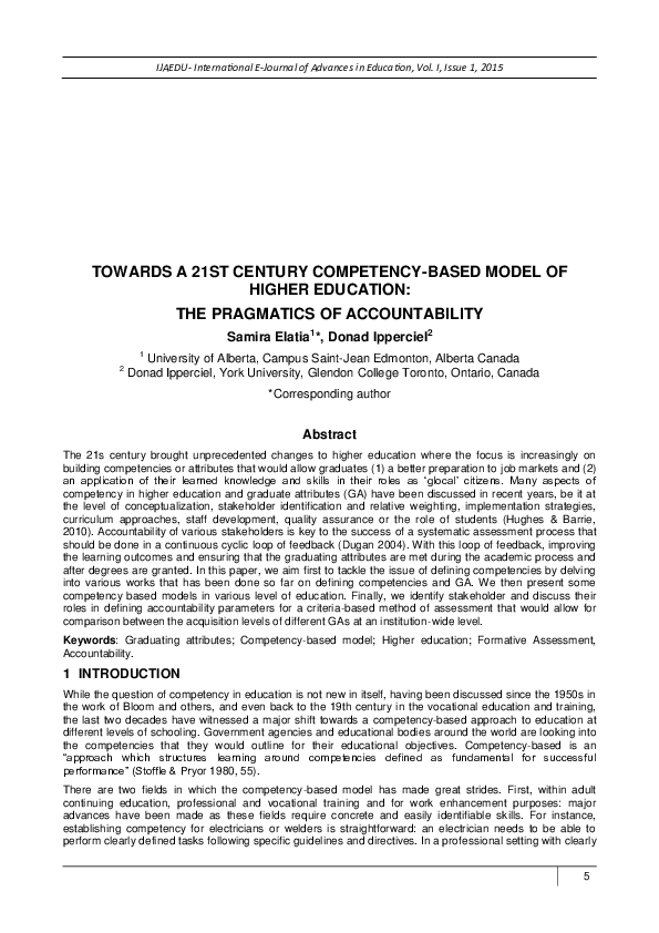 (PDF) Towards a 21st Century Competency-Based Model of Higher Education: The Pragmatics of ...