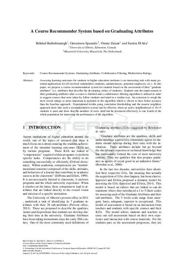 (PDF) A Course Recommender System based on Graduating Attributes