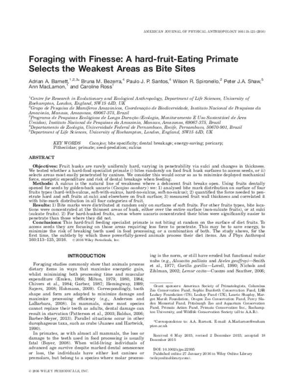 (PDF) Foraging with finesse: A hard-fruit-eating primate selects the ...