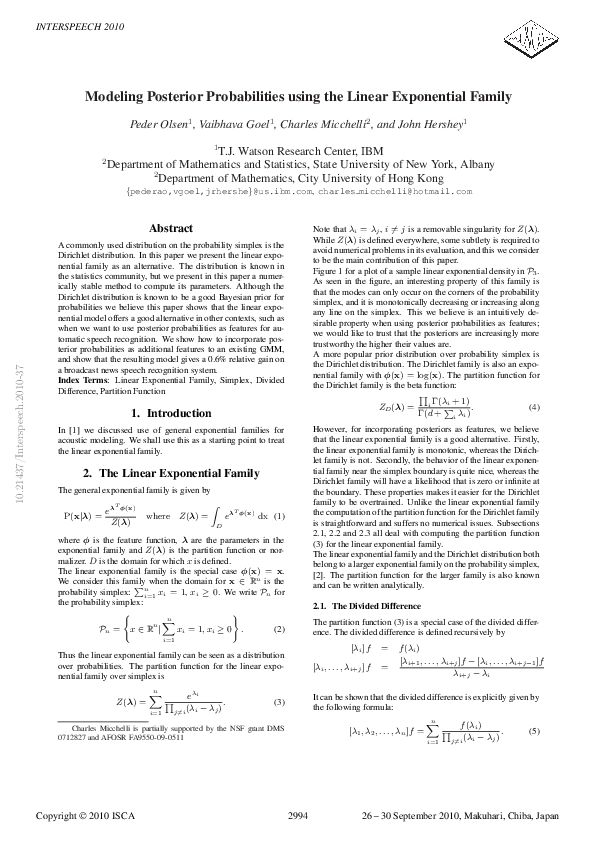 (PDF) Modeling posterior probabilities using the linear exponential family